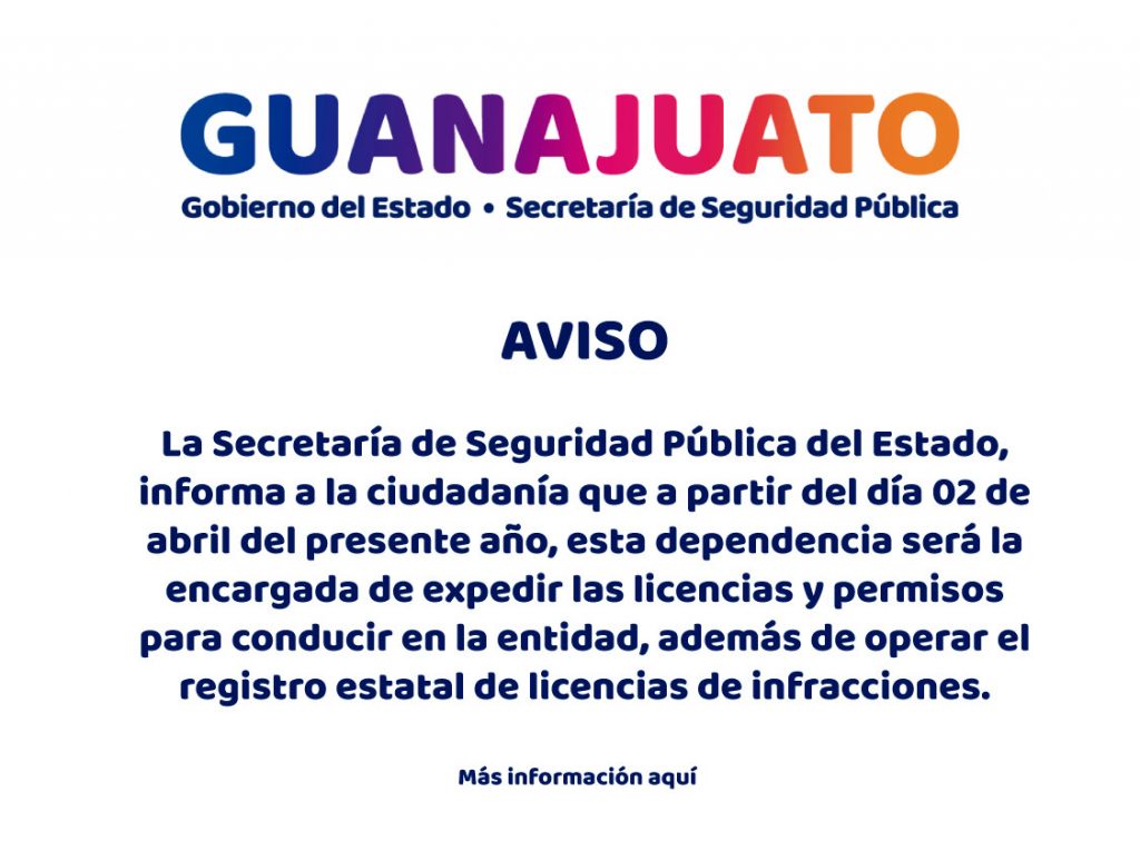 AVISO-SSPE-LICENCIAS – Secretaría de Seguridad y Paz del Estado de Guanajuato